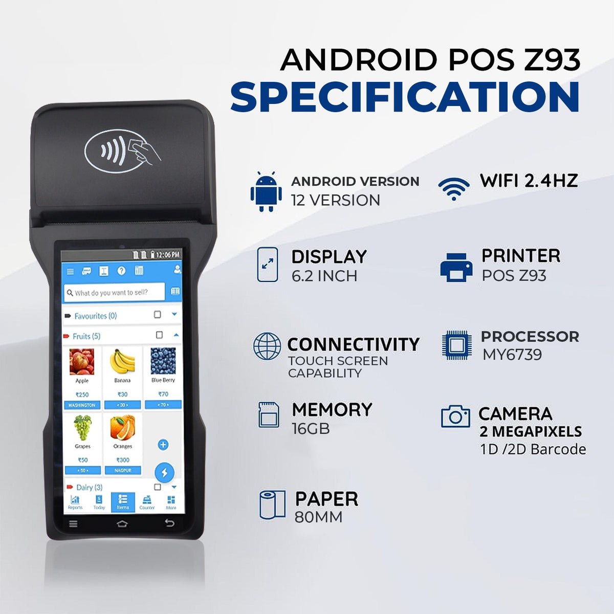 POS Machine with 80mm Printer, Android 13 & Free Billing Software
