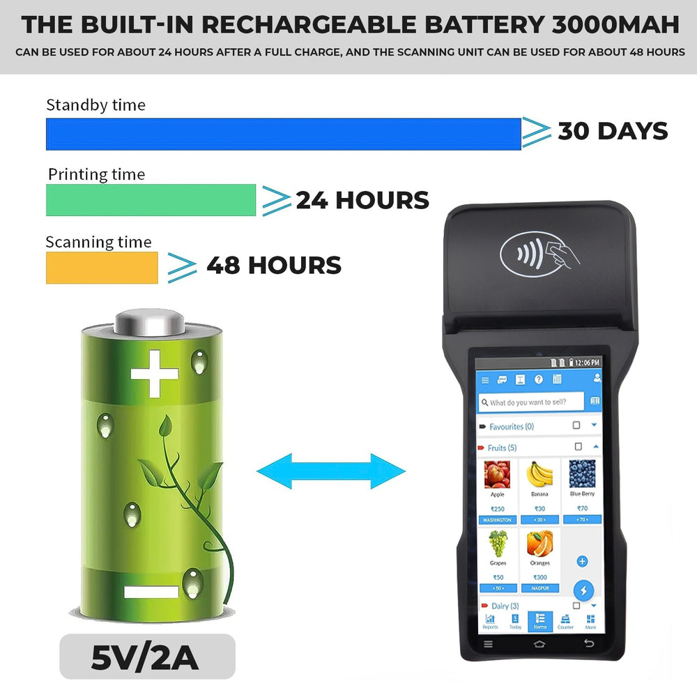 POS Machine with 80mm Printer, Android 13 & Free Billing Software