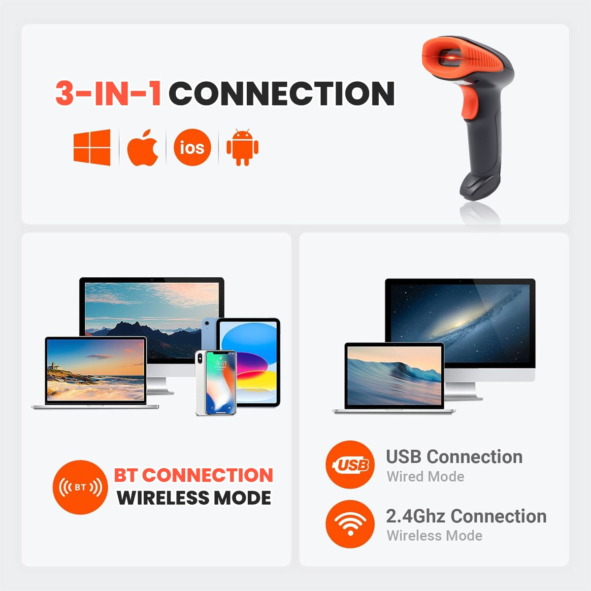 Wireless POS Barcode Scanner | 1D 2D Bluetooth barcode scanner